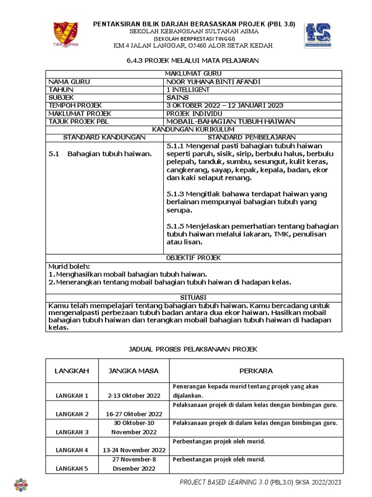 Projek PBL Sains Tahun 1 | PDF