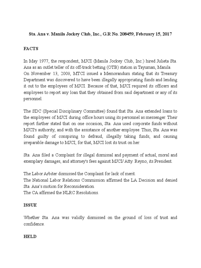 Sta. Ana's Dismissal Case Ruling | PDF | Employment | Public Law