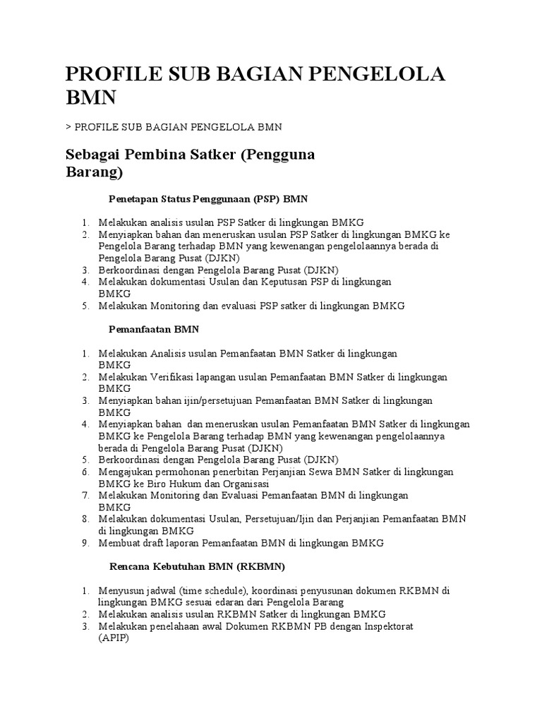 Profile Sub Bagian Pengelola BMN | PDF