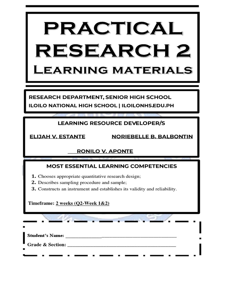 PR2 Q2 Week 1 2 Learning Materials | PDF | Sampling (Statistics) | Validity (Statistics)