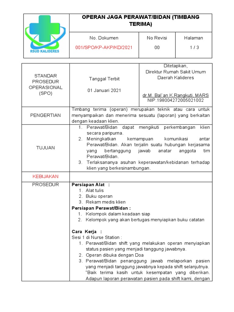 Spo Timbang Terima Pasien | PDF