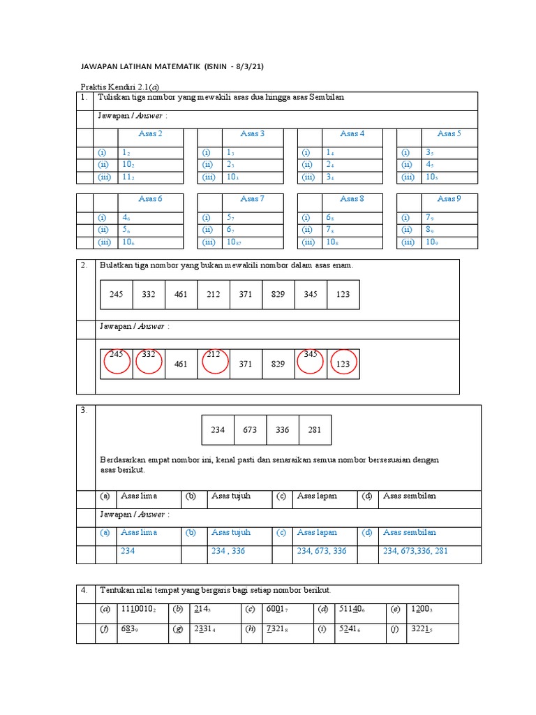 Jawapan Latihan Matematik Asas No.4 Elit | PDF