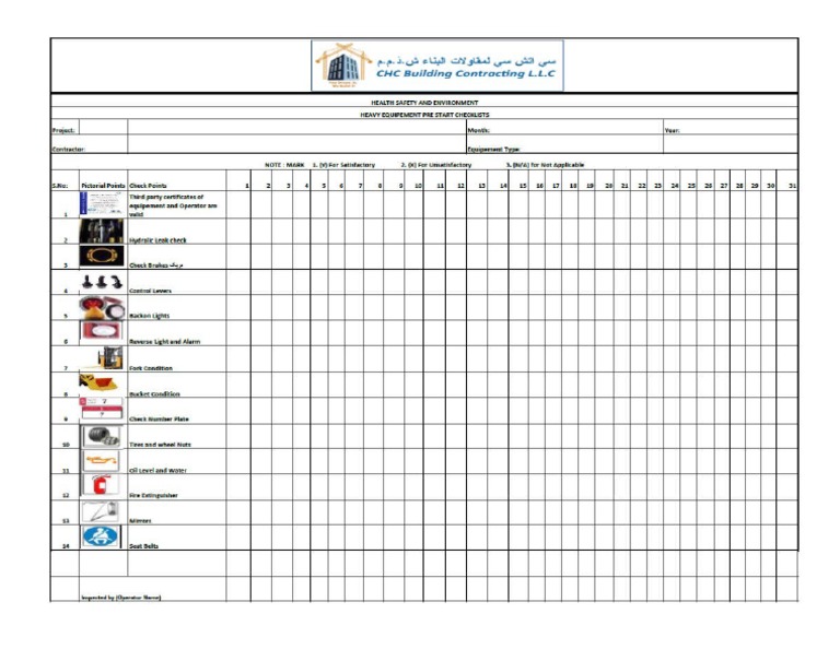 02.Pre-Start Heavy Equipment Checklists | PDF