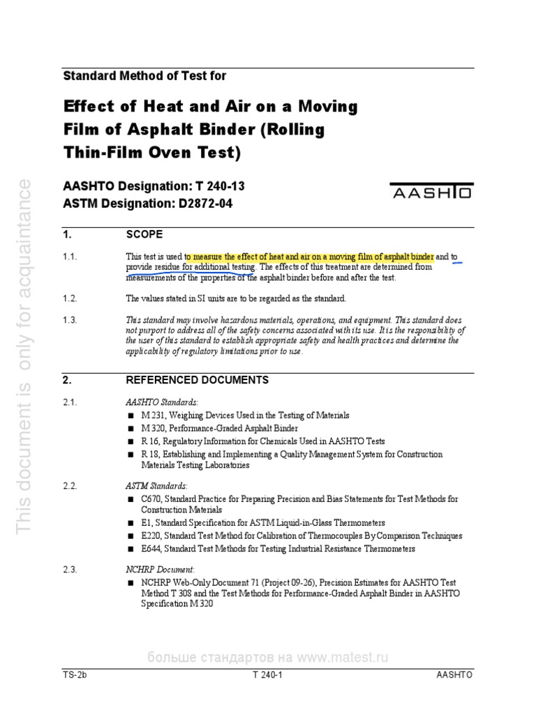 Aashto - T240-13 Rtfot | PDF | Thermometer | Accuracy And Precision
