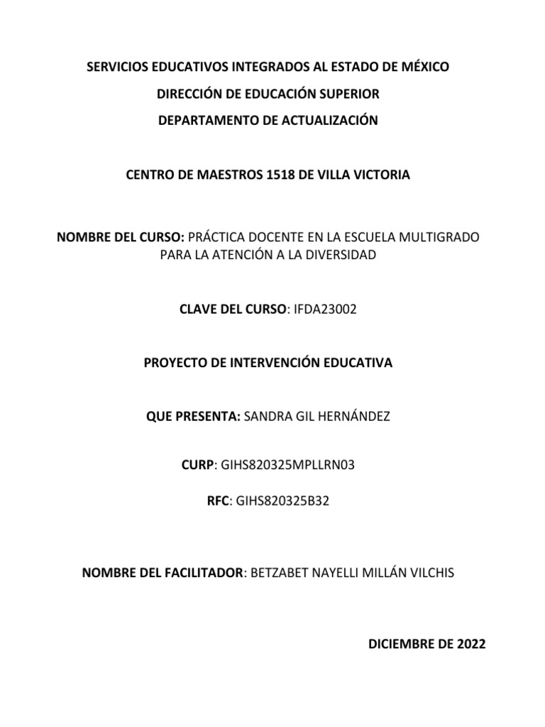 Proyecto de Intervencion Educativa | PDF | Aprendizaje | Evaluación