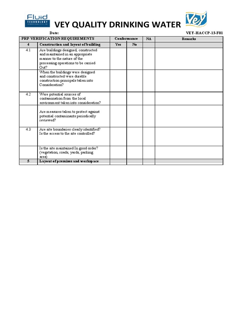 FSSC and CGMP Checklist | Download Free PDF | Hygiene | Drinking Water