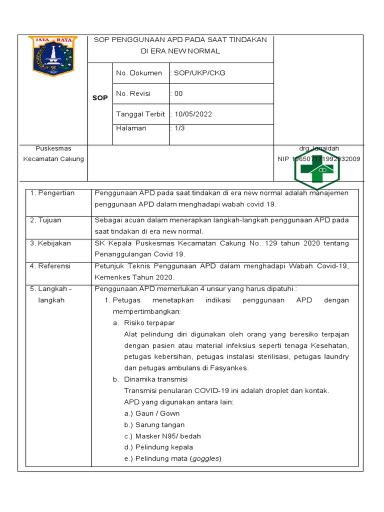 SOP Penggunaan APD New | PDF