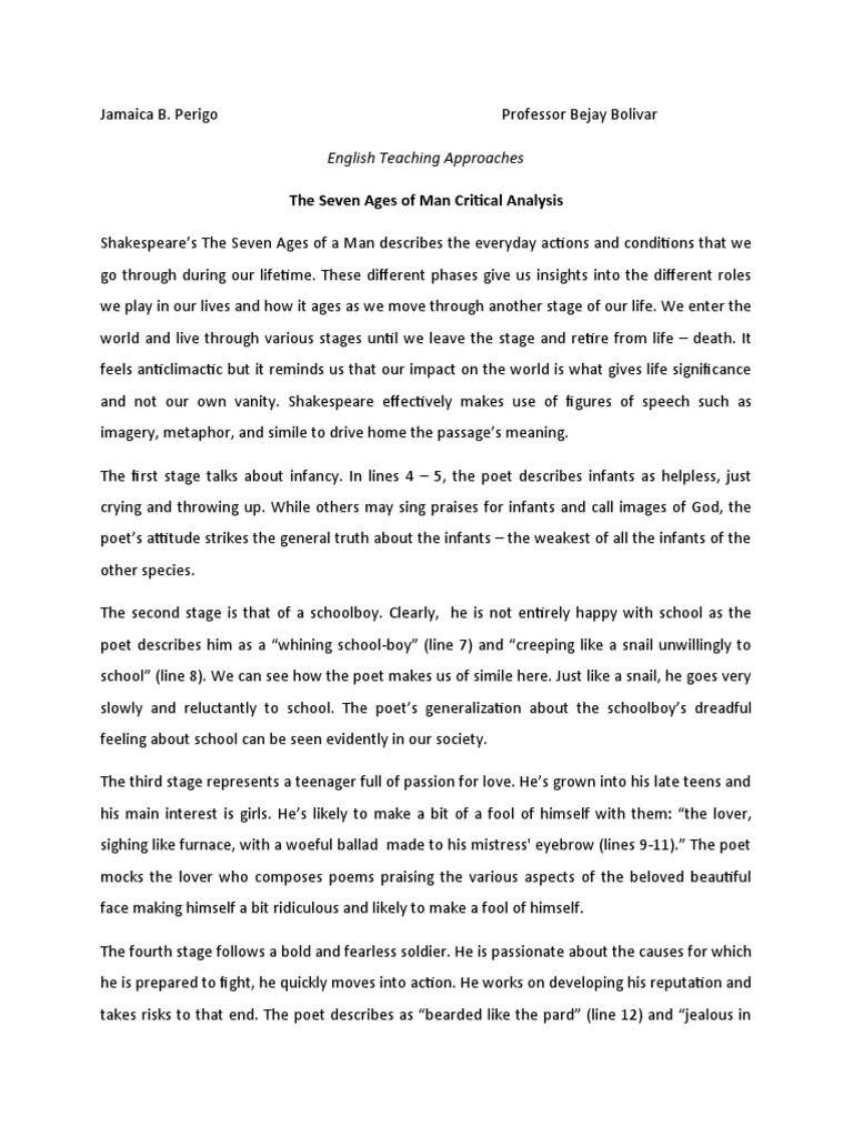 The Seven Ages of Man Critical Analysis | PDF