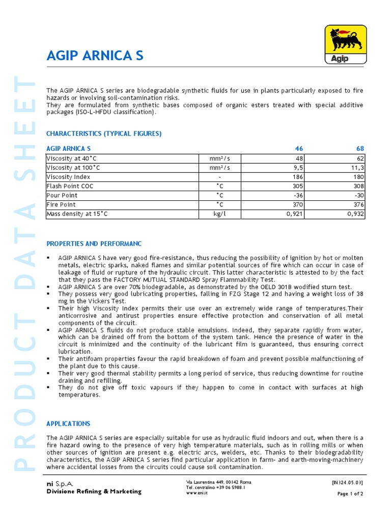 Agip Arnica S | PDF | Lubricant | Viscosity