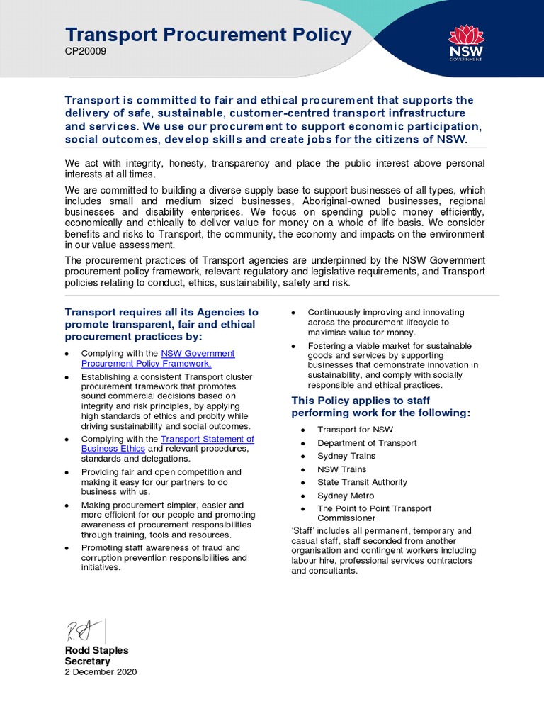 Promoting Transparent, Fair and Ethical Procurement Practices Across ...