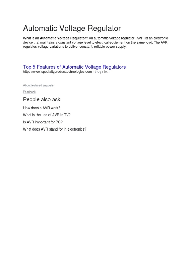 Automatic Voltage Regulator | PDF