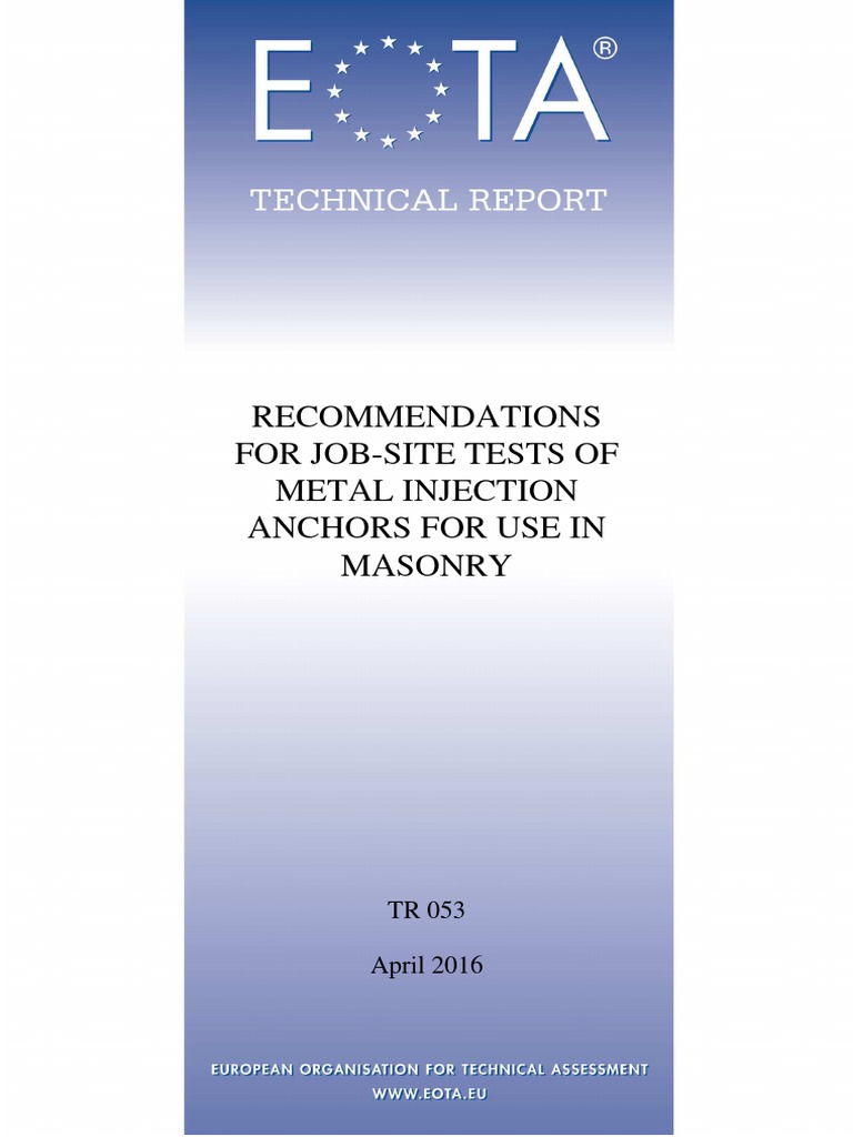 Eota TR 053 Recommendations For Job Site Tests Metal Injection Anchors ...