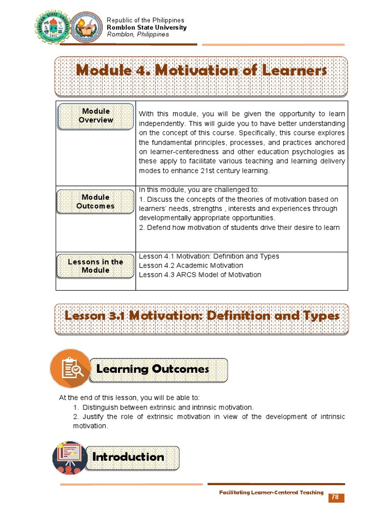 Module 4 in Facilitating Learner Centered Learning 2022 2023 | PDF | Motivational | Motivation