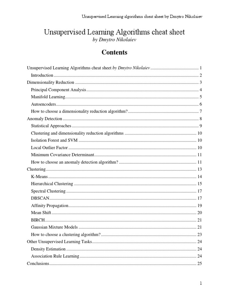 Algorithem Cheat Sheet | PDF | Cluster Analysis | Principal Component ...