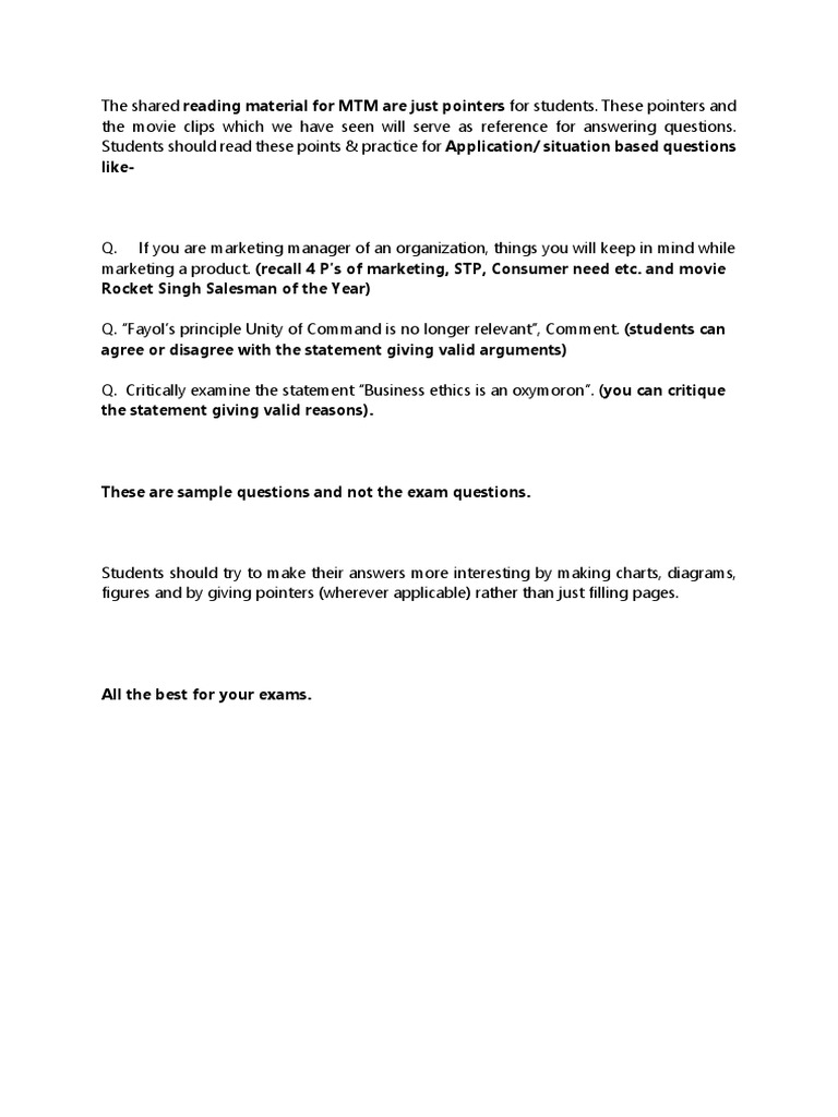 Important Instruction To Students of MTM | PDF