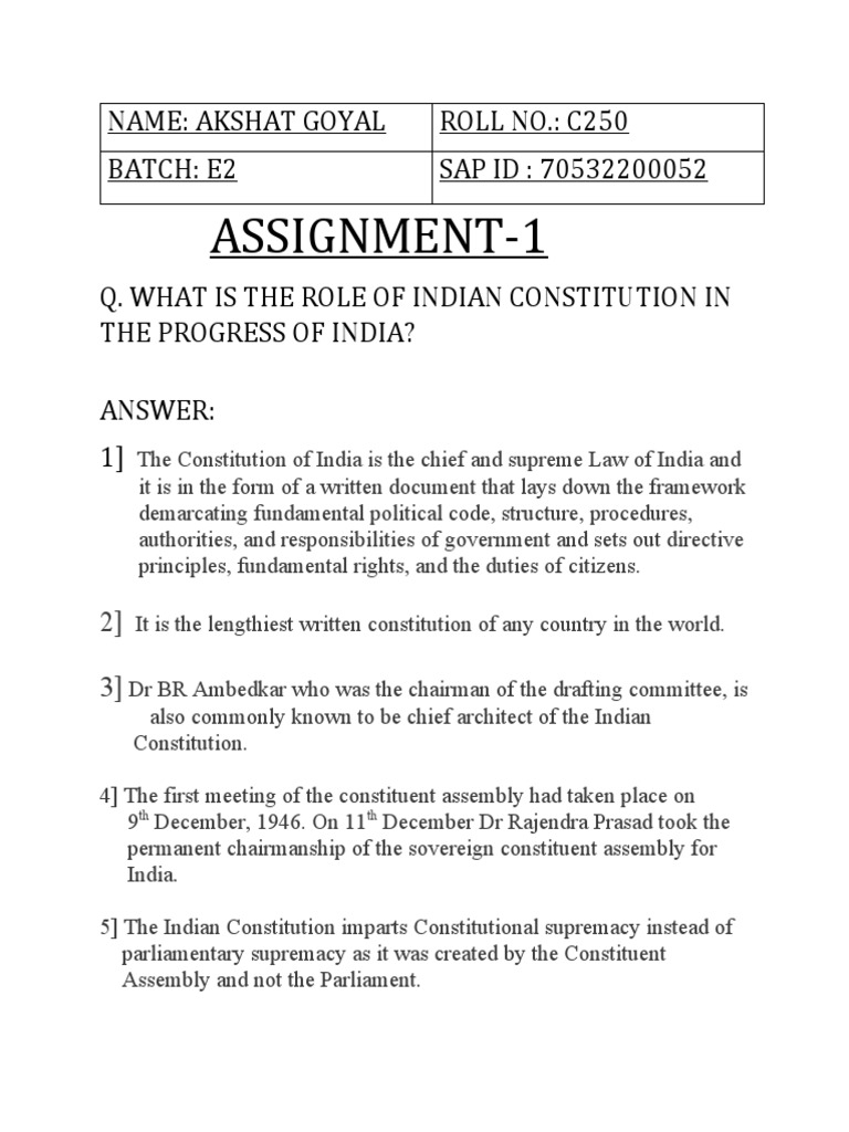 Coi Assignment 1 (Akshat Goyal) - 11111 | PDF | Constitution | Political Charters