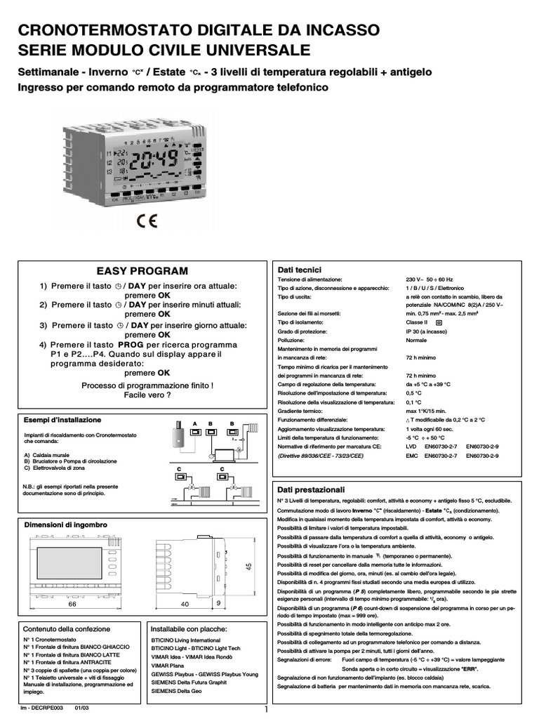 Cronotermostato Istruzioni Perry 220 | PDF