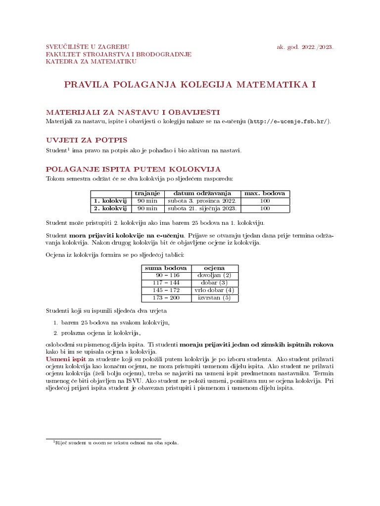 Pravila Polaganja Mat1 | PDF