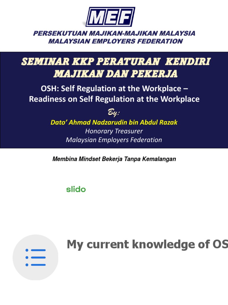 MEF - Tanggungjawab Majikan Melaksanakan Peraturan Kendiri | PDF | Occupational Safety And ...