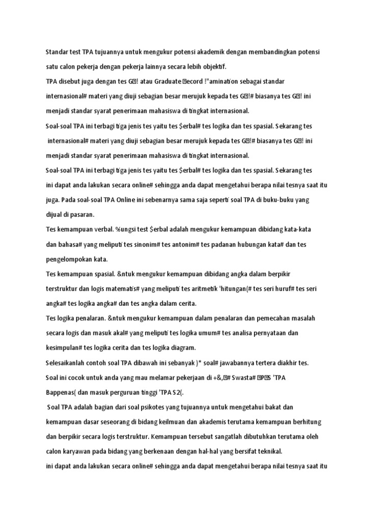 Standar Test TPA Tujuannya Untuk Mengukur Potensi Akademik Dengan ...