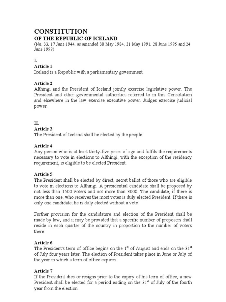 Constitution of Iceland | PDF
