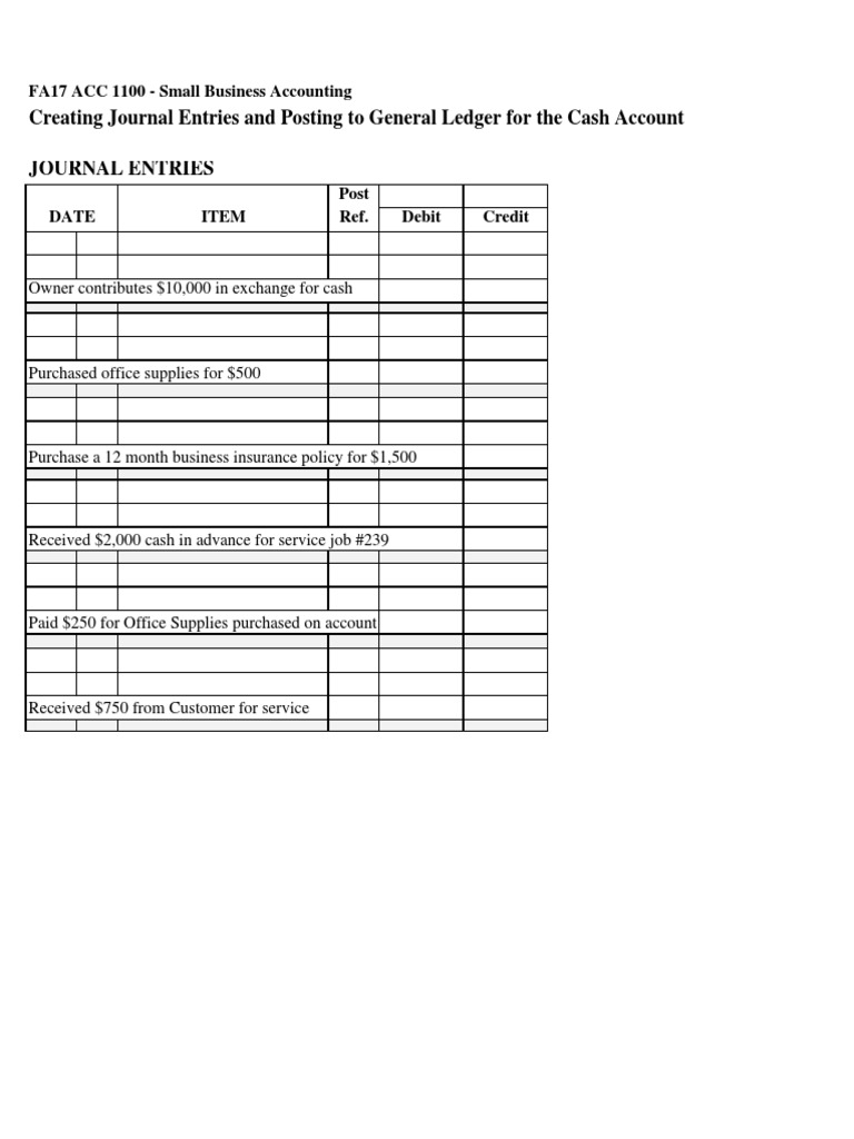Chapter 2b Worksheet Post Journal Entries To The General Ledger PDF | PDF