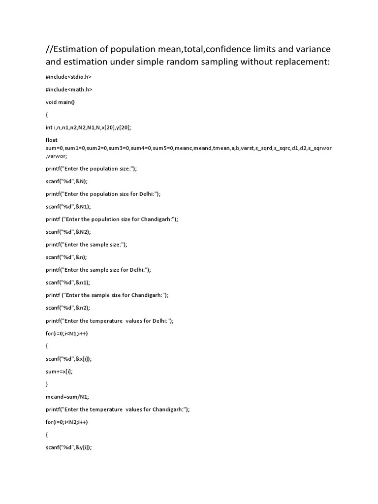 Estimation of Population Meanwithout Replacement | PDF