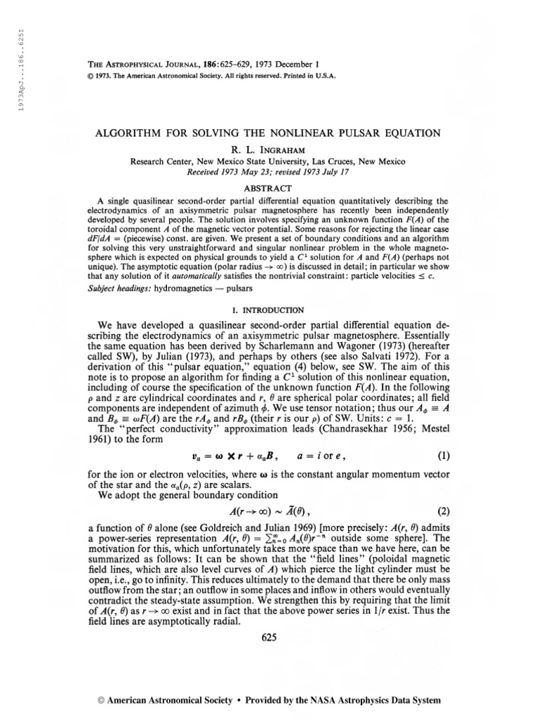 Algorithm For Solving The Nonlinear Pulsar Equation | PDF