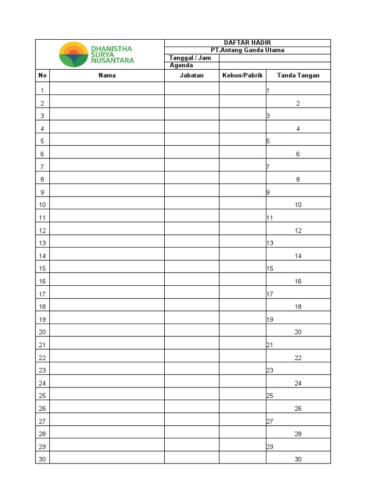 Form Daftar Hadir MEETING Absensi 1 | PDF