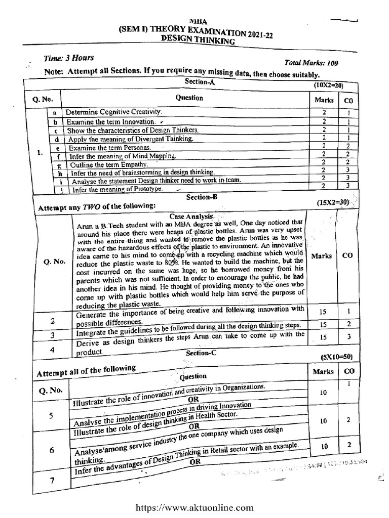 Mba 1 Sem Design Thinking Kmbn106 2022 | PDF