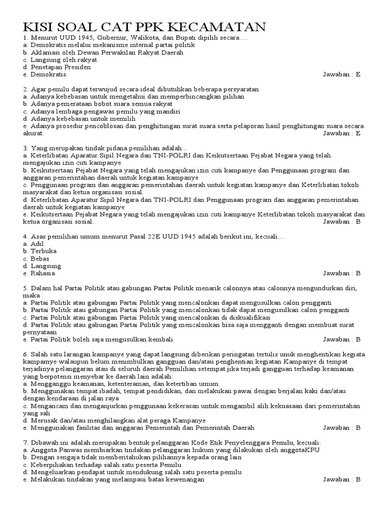 Kisi Soal Pemilu dan Kode Etik PPK | PDF