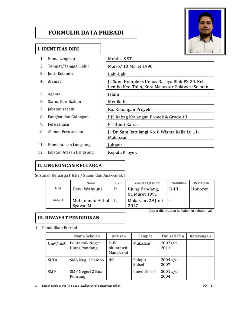 1 Muhlis-Form Data Pribadi | PDF