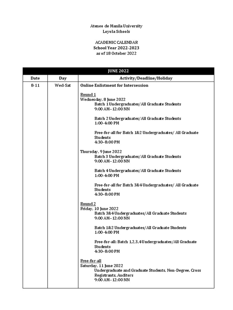 LS Academic Calendar SY2022-2023 As of 18 October 2022 | PDF | Thesis | Graduate School