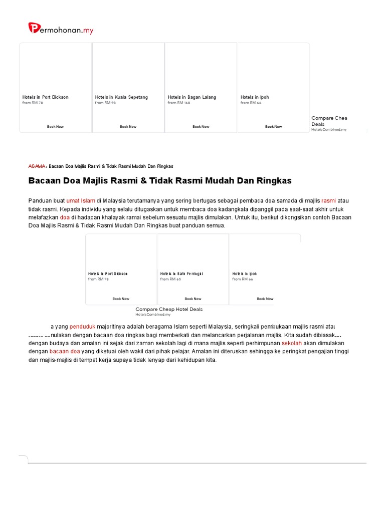 Bacaan Doa Majlis Rasmi Dan Tidak Rasmi Mudah Serta Ringkas | PDF