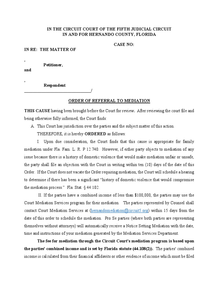 order-of-referral-to-mediation-hernando_ | PDF | Mediation | Virginia ...