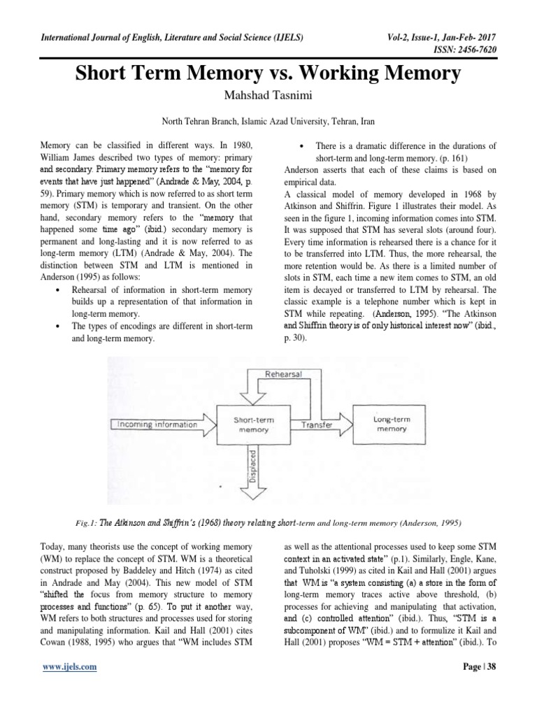 Short Term Memory Vs Working Memory 73c33f3a | PDF | Memory | Second Language Acquisition