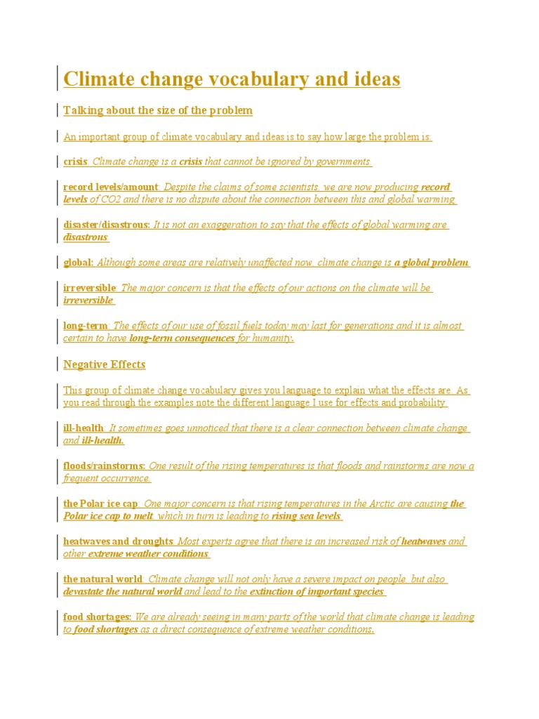 Concise Insights into Key Climate Change Vocabulary and Ideas for ...