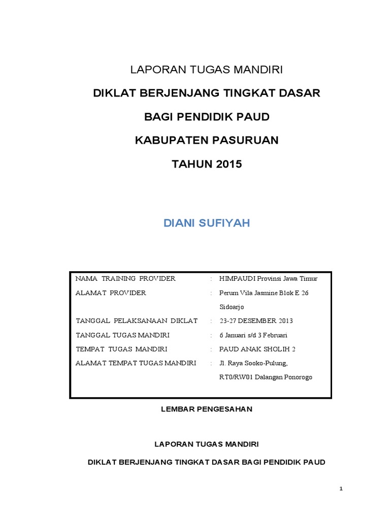 Contoh LAPORAN TUGAS MANDIRI | PDF