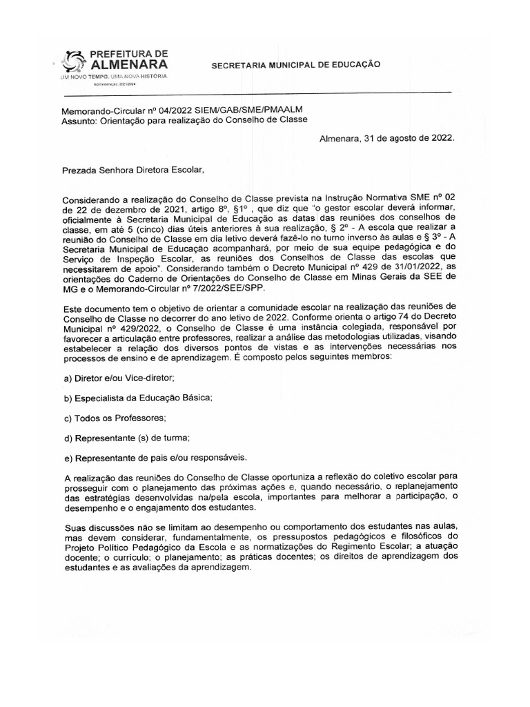 Memorando 04 Conselho de Classe | PDF Memorando 04 Conselho de Classe | PDF