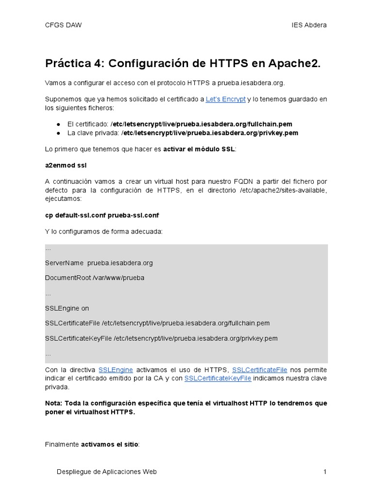 Practica 4 Configuración de HTTPS en Apache2. | PDF