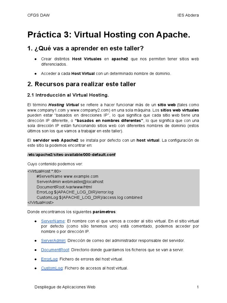 Práctica 3 Virtual Hosting Con Apache | PDF | Red mundial | Internet y web