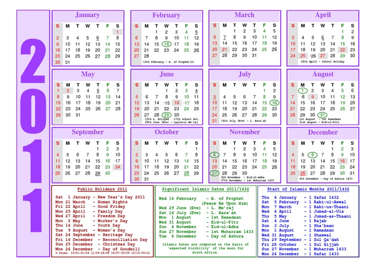 Islamic Calendar and Holidays 2011 | PDF