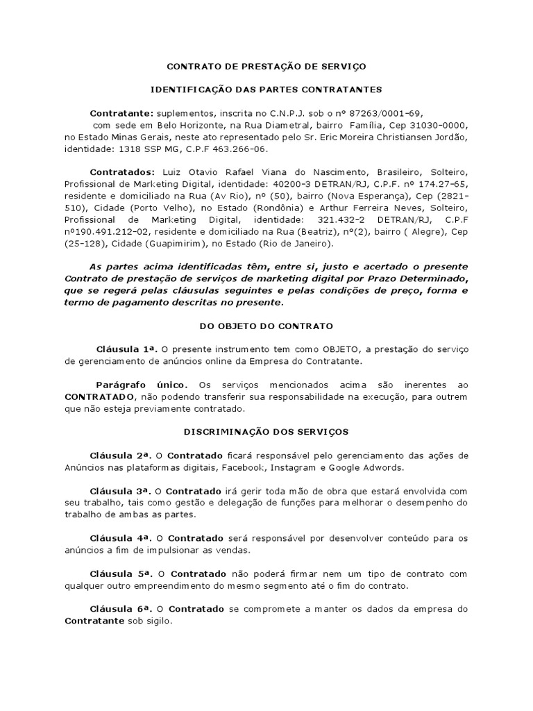 Contrato de Presta o de Exemplo | PDF