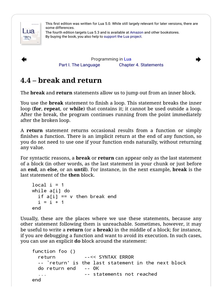 Programming in Lua - 4.4 | PDF