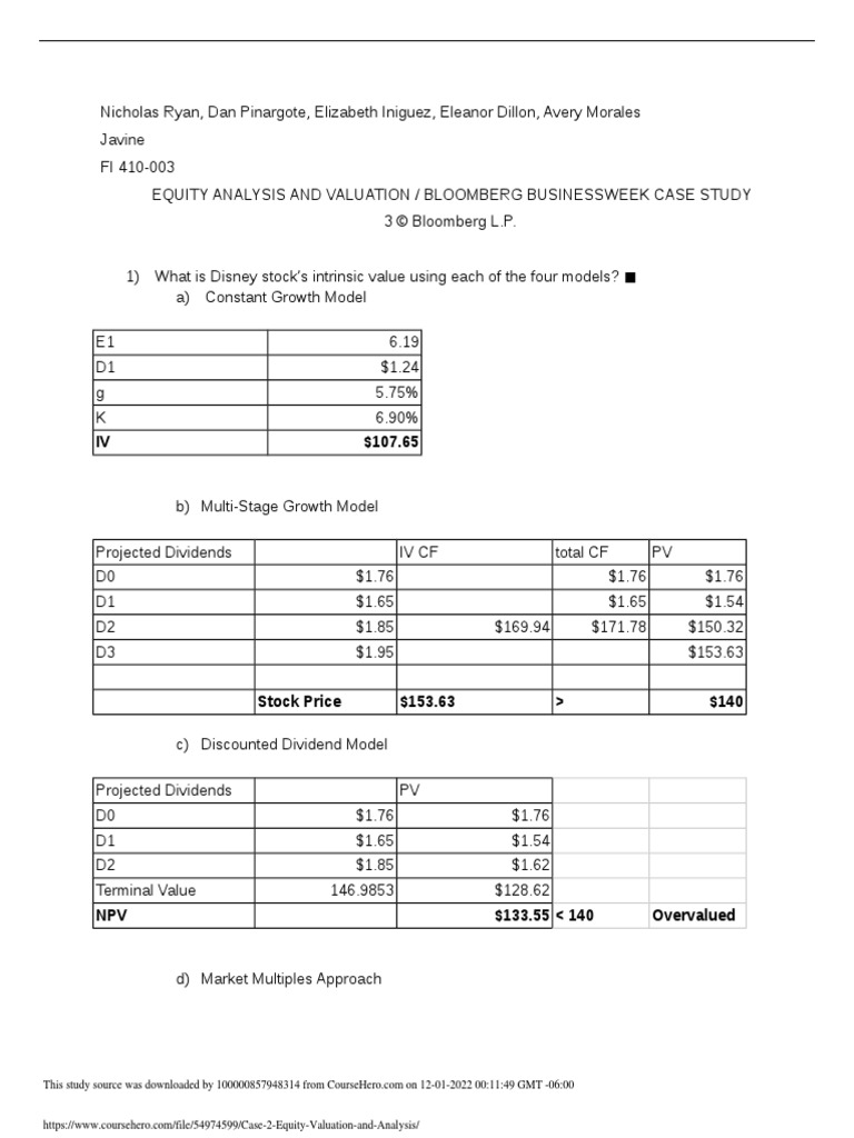Case 2 Equity Valuation and Analysis | PDF | Valuation (Finance ...