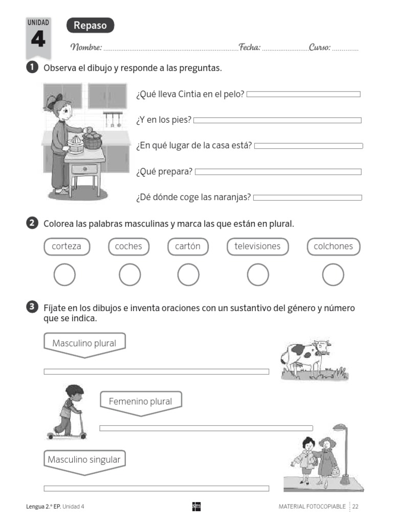 Actividades de Lengua 2.º EP Unidad 4 | PDF | Tipología Lingüística ...