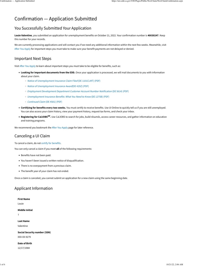 Application Submission Confirmation and Next Steps for Unemployment ...