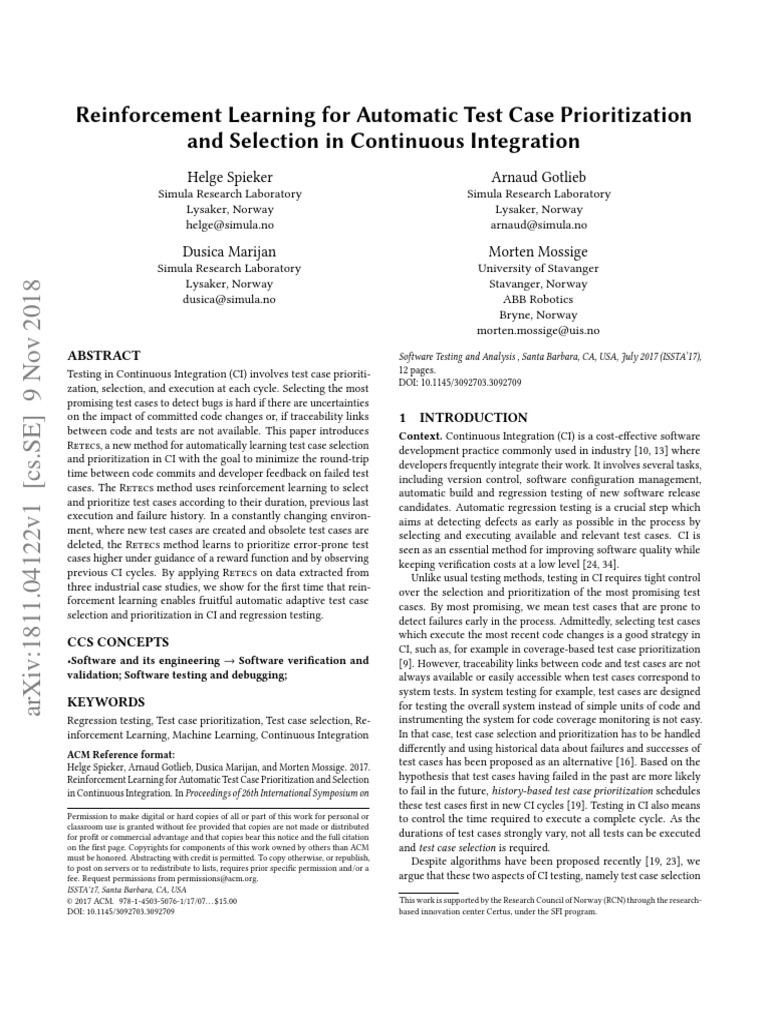 Reinforcement Learning For Automatic Test Case Prioritization And Selection In Continuous