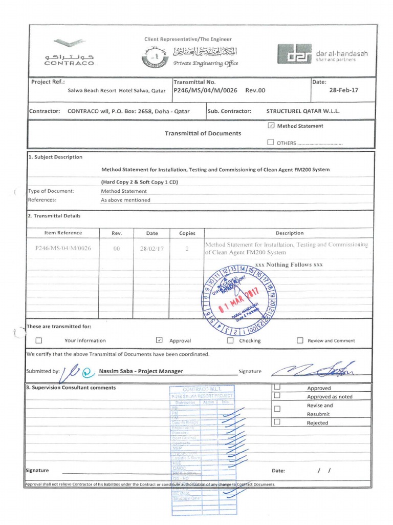 P246 Ms 04 M 0026 Rev 00 Method Statement For Installation Testing