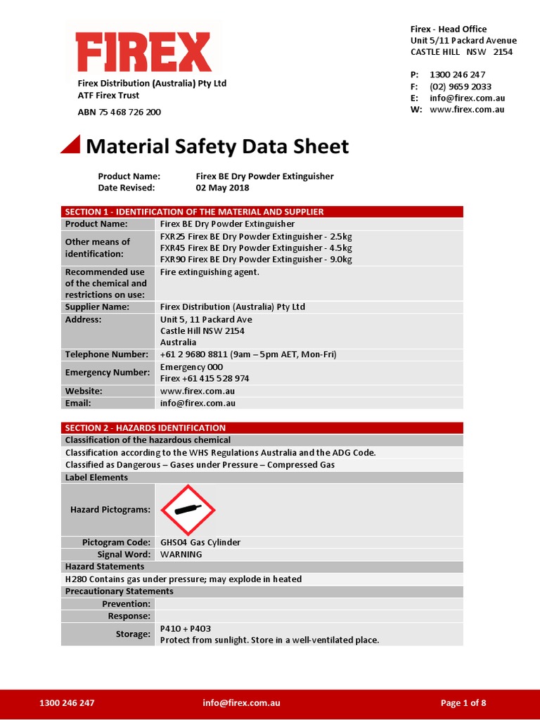 Firex MSDS Be 020518 | PDF | Toxicity | Dangerous Goods